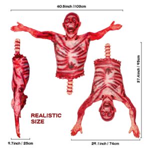 Halloween Fake Bloody Half Body Hanging Corpses Dead Body Skinned Human Skinned Skeleton for Haunted Houses Halloween Party Scary Props Decorations