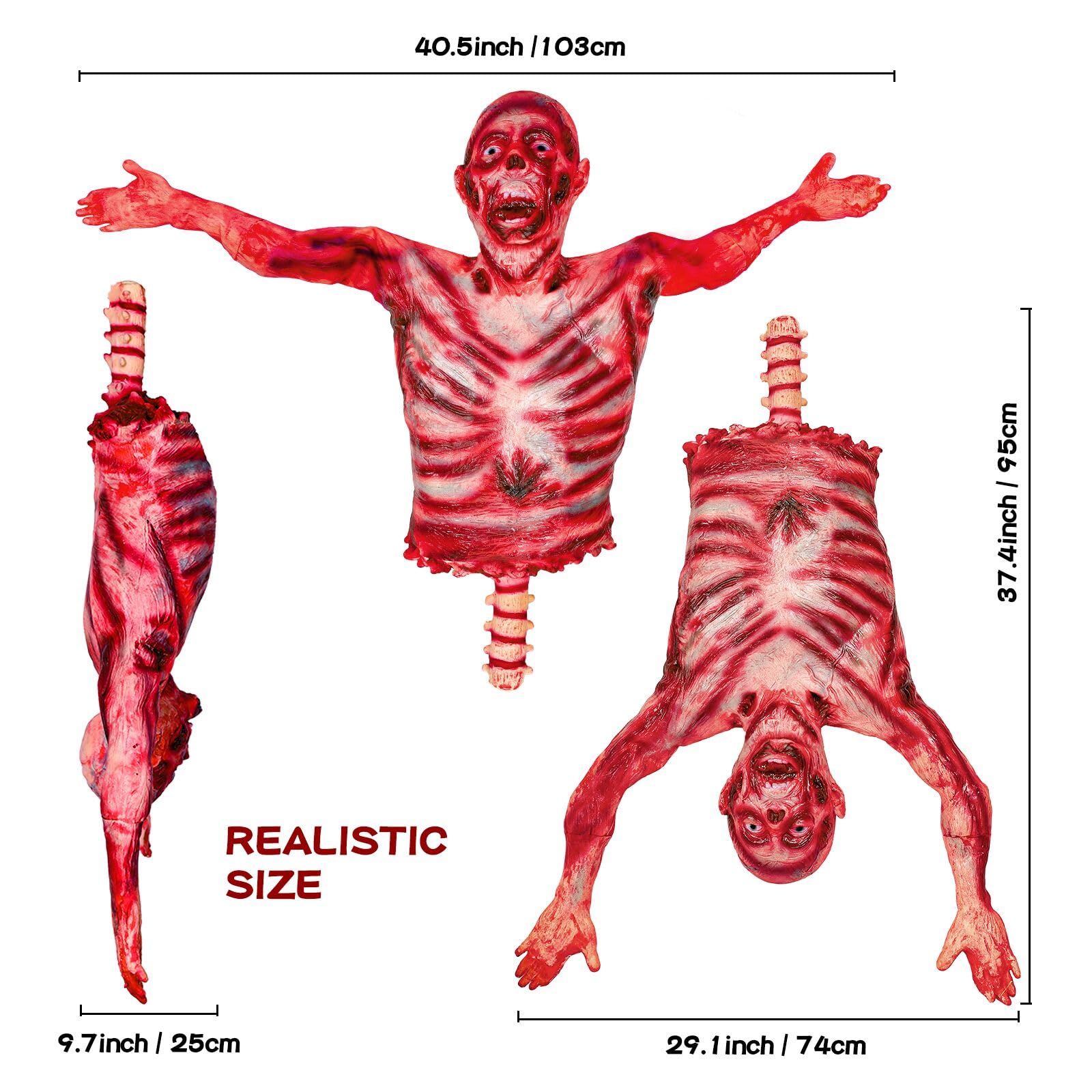 Halloween Fake Bloody Half Body Hanging Corpses Dead Body Skinned Human Skinned Skeleton for Haunted Houses Halloween Party Scary Props Decorations