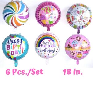 happy birthday foil mylar helium balloons 6 pcs/set 18" for birthday party, aluminum balloon party decorations