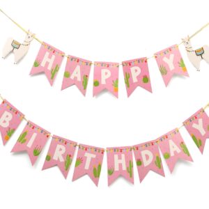 Llama Cactus Happy Birthday Banner Garland Decoration Set of 2 for Baby Shower Cino De Mayo Mexican Fiesta Centerpieces Party Graduation Supplies Hawaii Kids Llama Cactus Themed Party