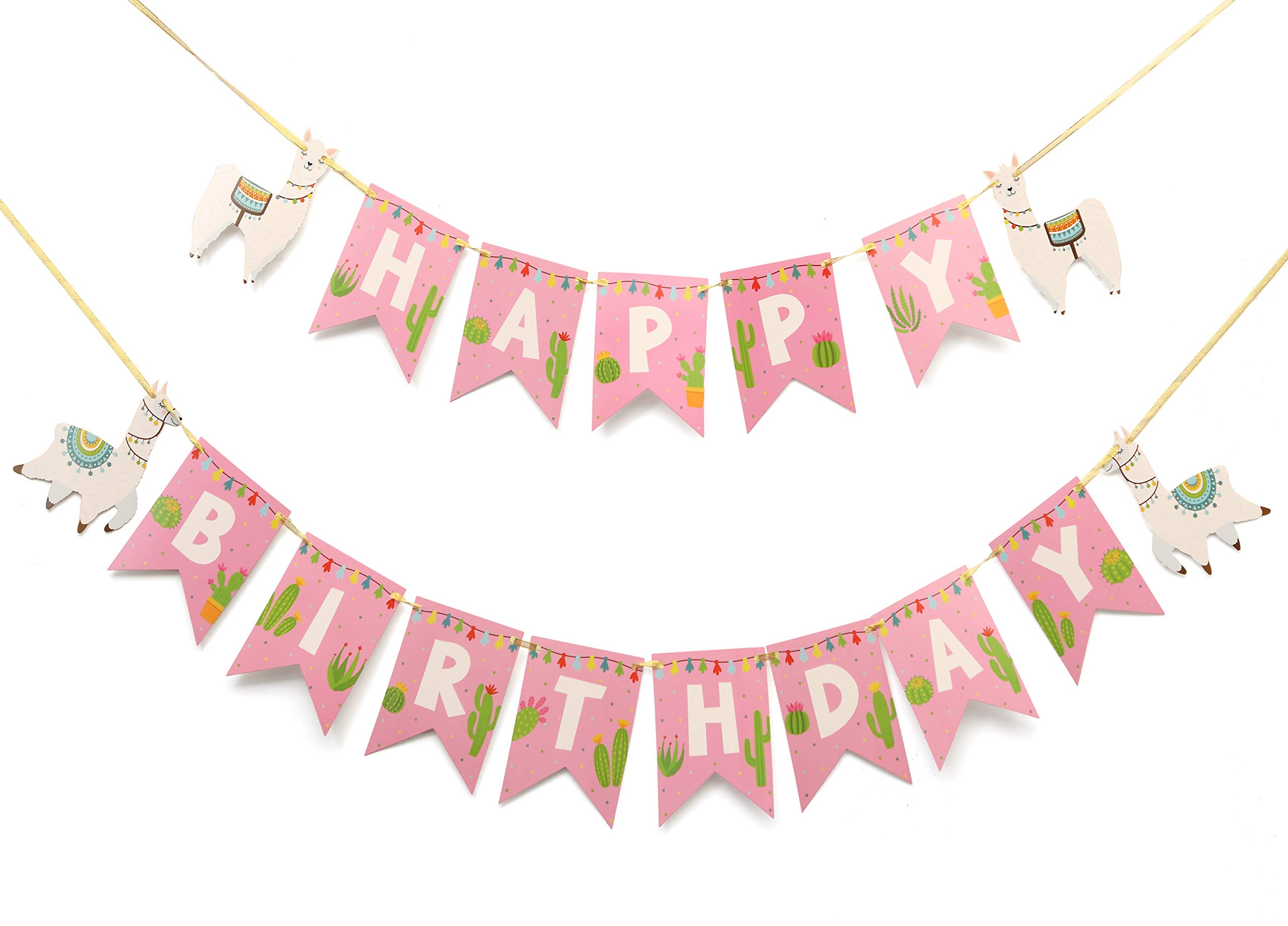 Llama Cactus Happy Birthday Banner Garland Decoration Set of 2 for Baby Shower Cino De Mayo Mexican Fiesta Centerpieces Party Graduation Supplies Hawaii Kids Llama Cactus Themed Party