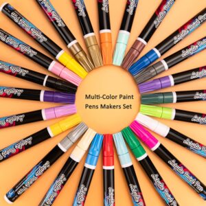 24 Colors Acrylic Paint Markers Set, Premium Acrylic Paint Pens For Rock Painting, Glass, Plastic, Ceramic,Fabric,Wood,Stone,Cardstock,DIY Easter Day,Halloween,Christmas Day,Crafts Making Art Supplies