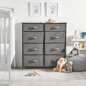 mDesign 35.3" High Steel Frame/Wood Top Storage Dresser Furniture Unit, 8 Removable Slim Fabric Drawers - Tall Bureau Organizer for Bedroom, Living Room, Closet - Lido Collection, Charcoal Gray