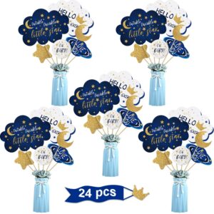 24 pcs twinkle small star centerpiece sticks for baby shower star party table toppers birthday party decoration moon decoration glitter star centerpieces birthday party supplies