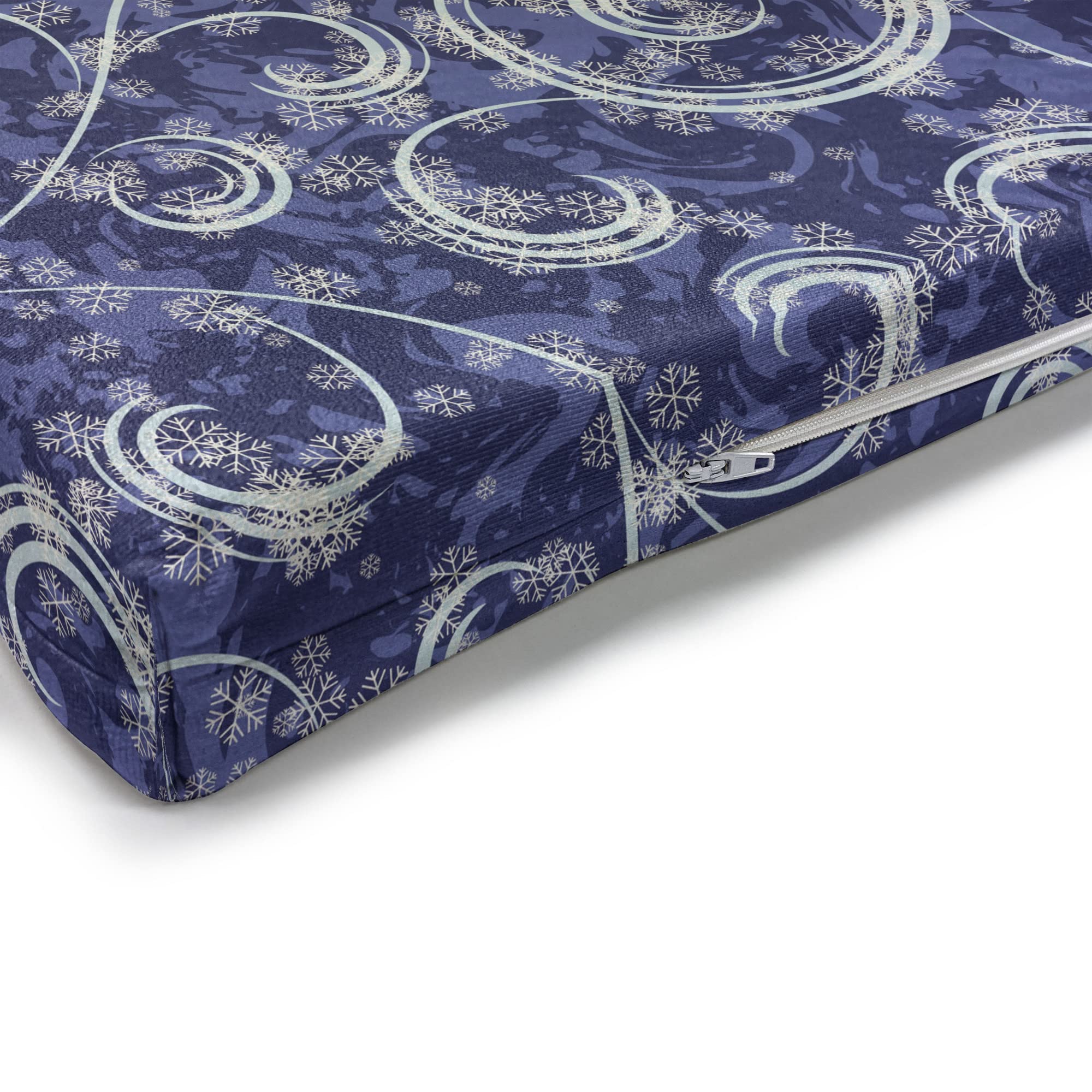 Lunarable Winter Bench Pad, Abstract Composition with Wind Swirls and Snowflakes, Standard Size HR Foam Cushion with Decorative Fabric Cover, 45" x 15" x 2", Indigo Ceil