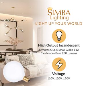 Simba Lighting Small Globe G16.5 Round Bulb 40W E12 Candelabra Base (10 Pack) for Chandelier, Ceiling Fan Light, Decorative Vanity Lights, Wall Sconce, Frosted Glass 120V, 2700K Warm White Dimmable