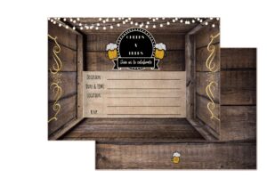 elcer cheers and beers birthday country rustic fill in set of 20 invitations & envelopes 30 years 40 years 50 years adult party all occasion fill in invites