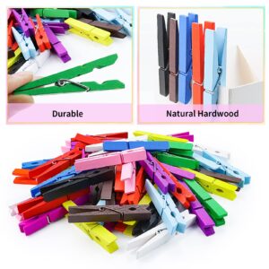 Faxco 60 Pcs 2.8'' Colored Wooden Clothespins, Photo Paper Peg Hang Pins, DIY Photo Clips,Birch Wooden Pins for Balloons,Colorful Flags,Banners,Crafts