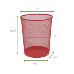 Mind Reader Mesh Trash Can, 16.65L (4.4 gal), Waste Paper Basket, Round, Office, Metal Mesh, 11.5" L x 11.5" W x 13.75" H, Red