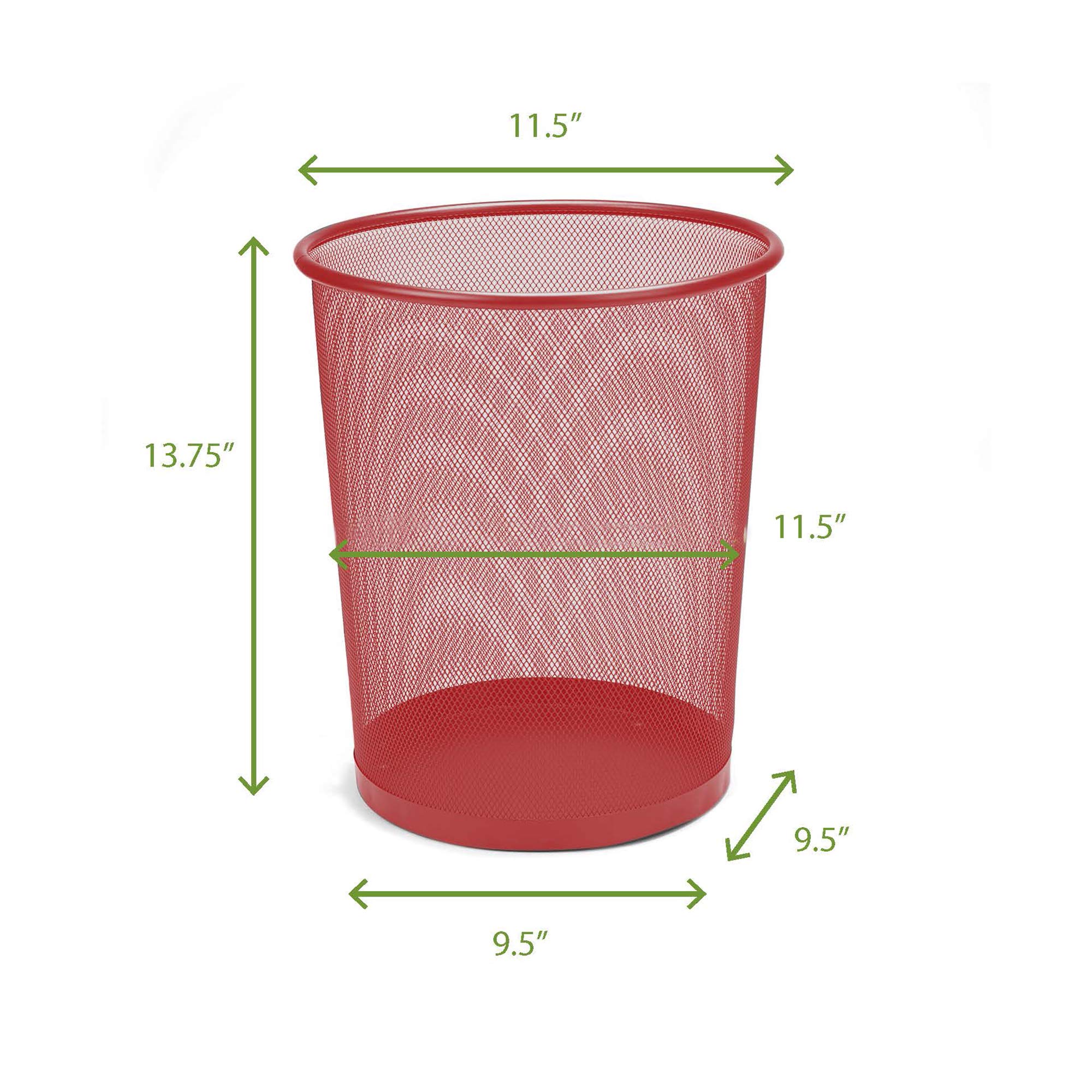 Mind Reader Mesh Trash Can, 16.65L (4.4 gal), Waste Paper Basket, Round, Office, Metal Mesh, 11.5" L x 11.5" W x 13.75" H, Red