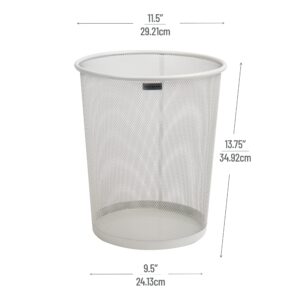 Mind Reader Mesh Trash Can, 16.65L (4.4 gal), Waste Paper Basket, Round, Office, Metal Mesh, 11.5" L x 11.5" W x 13.75" H, White