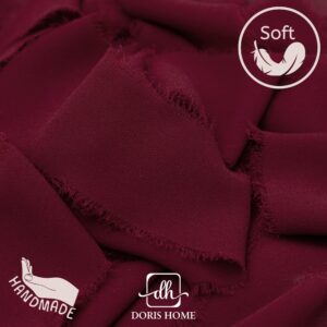 DORIS HOME 3 Rolls 2" x7Yd Fringe Chiffon Ribbon for Flower Bouquet, Handmade Burgundy Ribbon for Gift Wrapping, Frayed Edge Ribbon for Crafts, Decorating, Bouquet Wrap, Wedding Invitation