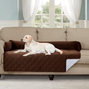 Brilliant Sunshine Premium Chocolate Silky Velvet Pet Sofa Bed, Slip Resistant, Waterproof, Washable Couch Protector with Removable Bolster Cushions, Furniture Covers for Dogs, X-Large, Chocolate