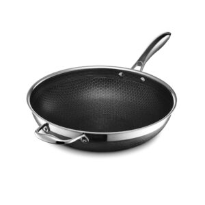 hexclad hybrid nonstick 12-inch wok, stay-cool handle, dishwasher and oven safe, compatible with all cooktops, induction ready