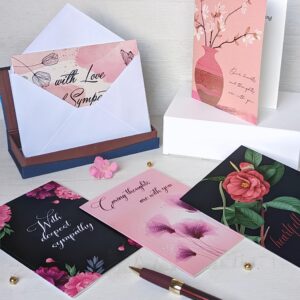 Sympathy Cards with Envelopes and Stickers, 30 Unique Designs with Messages Inside, Large 5x7 Inch Folded Condolence Cards, Thick Cardstock in a Sturdy Box