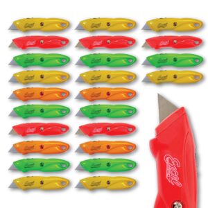 excel blades box cutters retractable pack by excel blade - 25 pc box cutters bulk pack - retracting box cutter - assorted box cutters for cutting boxes, cartons, cardboard & more - assorted colors