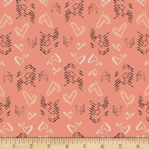 art gallery fabrics art gallery love story hearts fletching blush fabric, coral