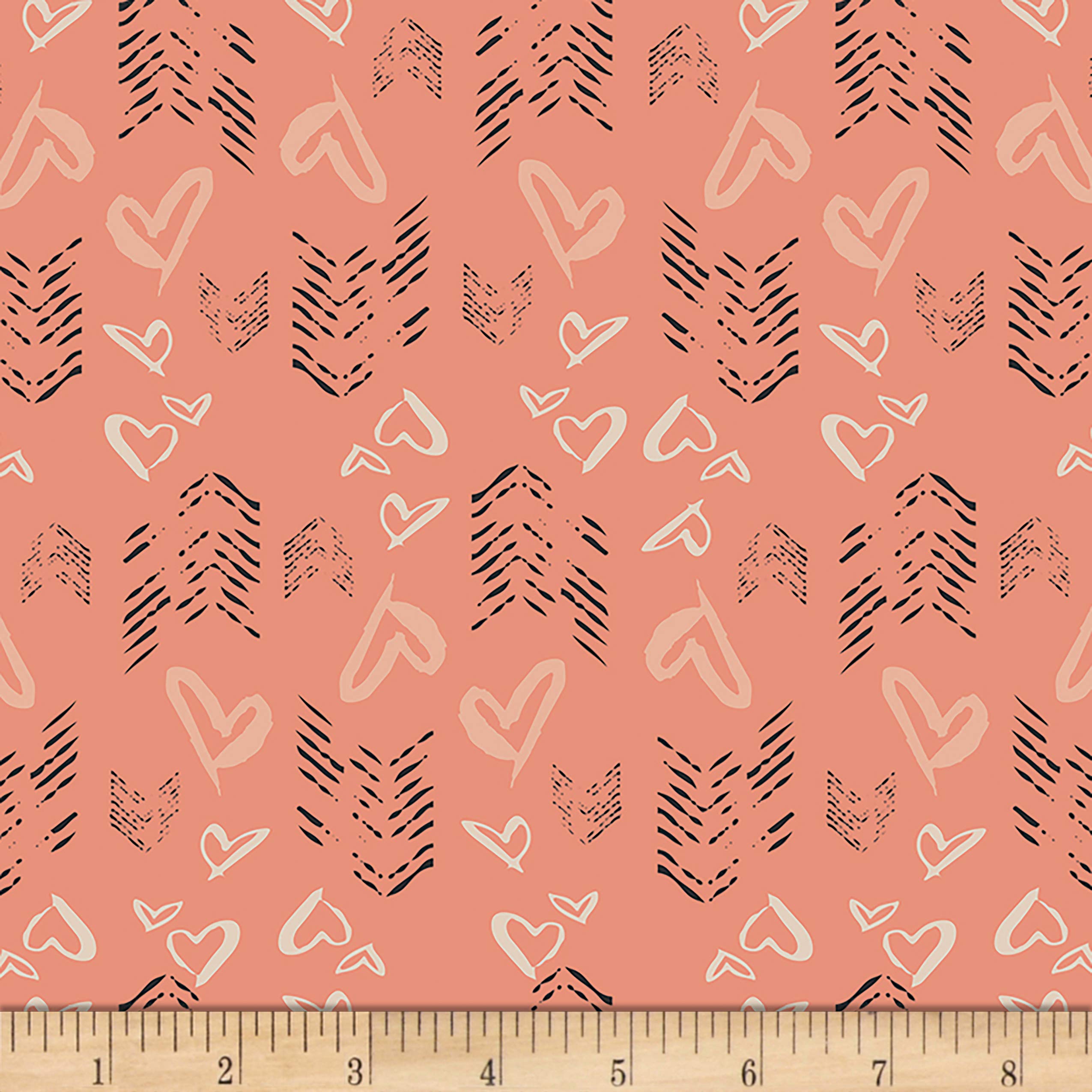 Art Gallery Fabrics Art Gallery Love Story Hearts Fletching Blush Fabric, Coral