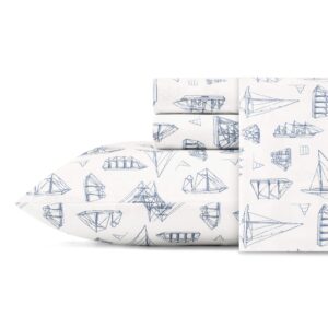 nautica - full size sheet sets, cotton percale bedding, crisp & cool, coastal home decor (whitewood sail blue, full)