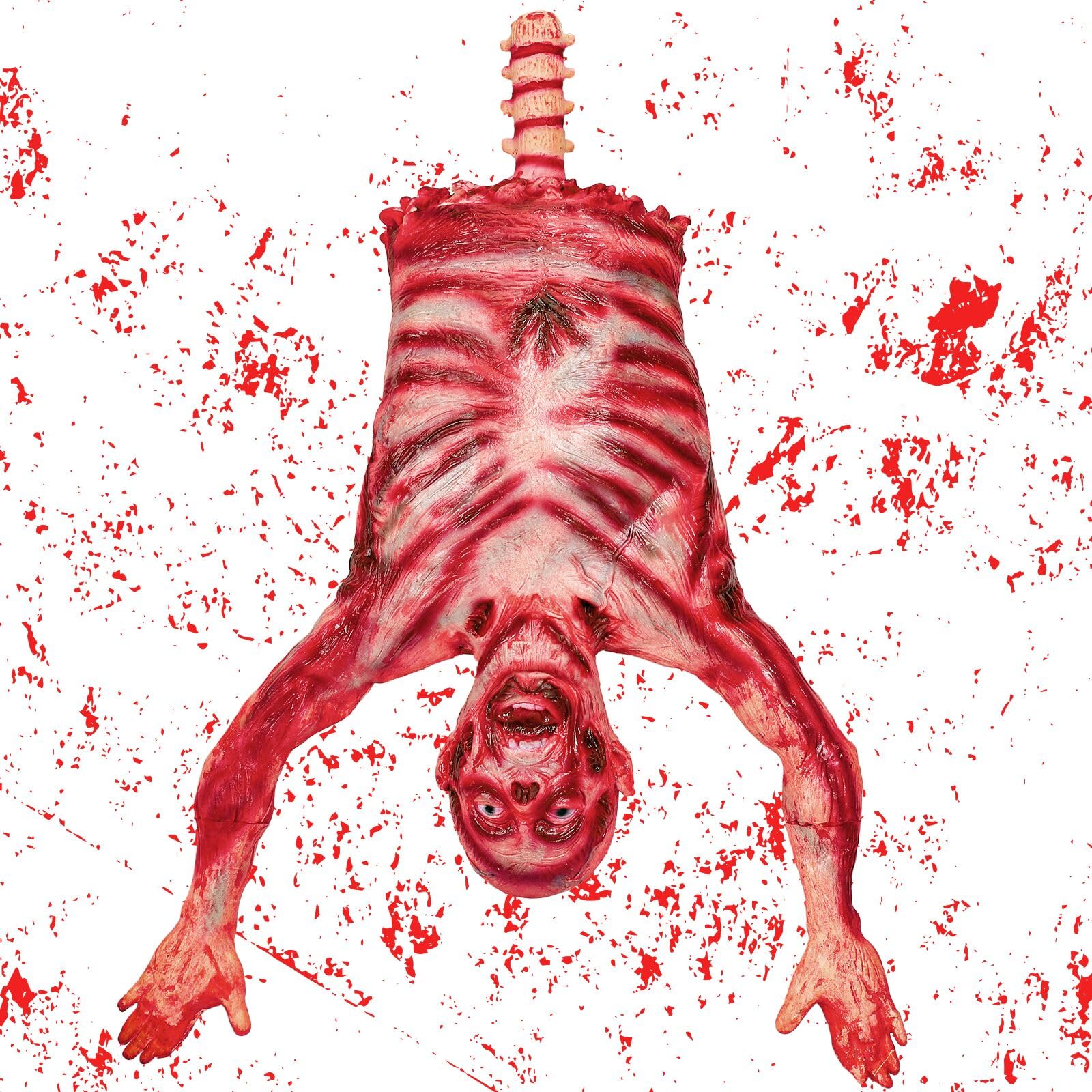 Halloween Fake Bloody Half Body Hanging Corpses Dead Body Skinned Human Skinned Skeleton for Haunted Houses Halloween Party Scary Props Decorations