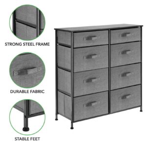 mDesign 35.3" High Steel Frame/Wood Top Storage Dresser Furniture Unit, 8 Removable Slim Fabric Drawers - Tall Bureau Organizer for Bedroom, Living Room, Closet - Lido Collection, Charcoal Gray