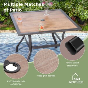 MFSTUDIO 37" Square Backyard Bistro Table Patio Dining Table Outdoor Furniture Garden Table, Imitation of Wooden Surface Top, 1.57” Umbrella Hole, Gray Frame