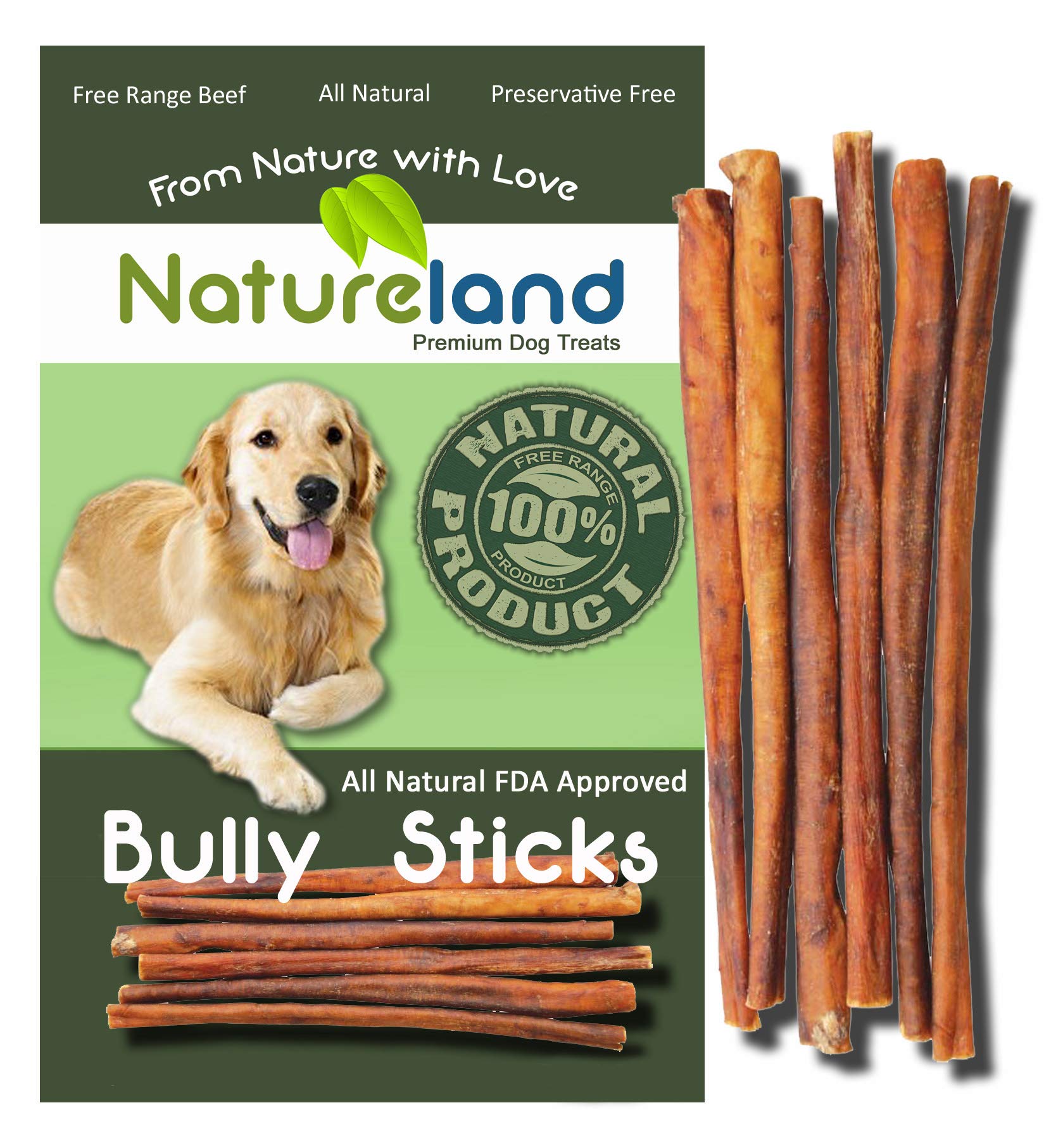 Natureland 12" Bully Sticks Thin - All-Natural, Free-Range, Grass-Fed, 100% Beef Dog Chews (12" Bully Sticks Thin - 20 Pack)