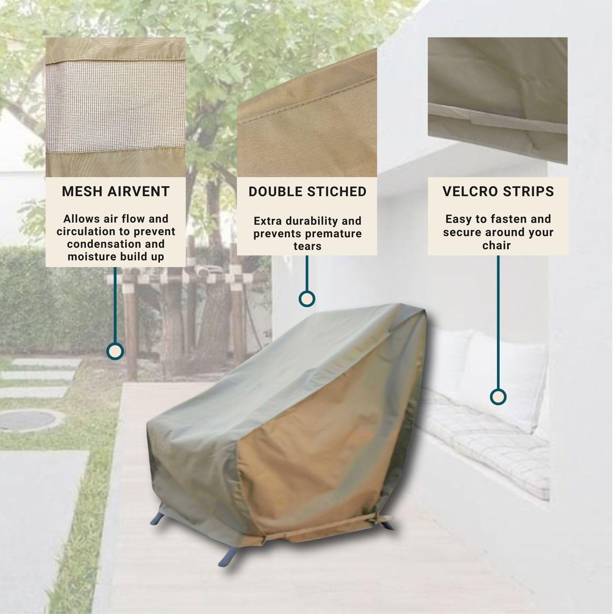 Formosa Covers | Patio Outdoor Club Chair Cover with Adjustable Peel and Secure Fasteners - for Furniture 33.5" Wx36 Dx37 H' (Taupe)