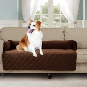 Brilliant Sunshine Premium Chocolate Silky Velvet Pet Sofa Bed, Slip Resistant, Waterproof, Washable Couch Protector with Removable Bolster Cushions, Furniture Covers for Dogs, X-Large, Chocolate