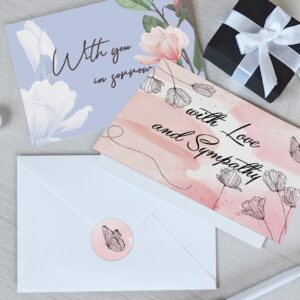 Sympathy Cards with Envelopes and Stickers, 30 Unique Designs with Messages Inside, Large 5x7 Inch Folded Condolence Cards, Thick Cardstock in a Sturdy Box