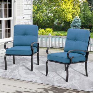 oakmont 2 piece outdoor furniture patio bistro chairs metal dining furniture sets, all-weather garden seating chairs (peacock blue)