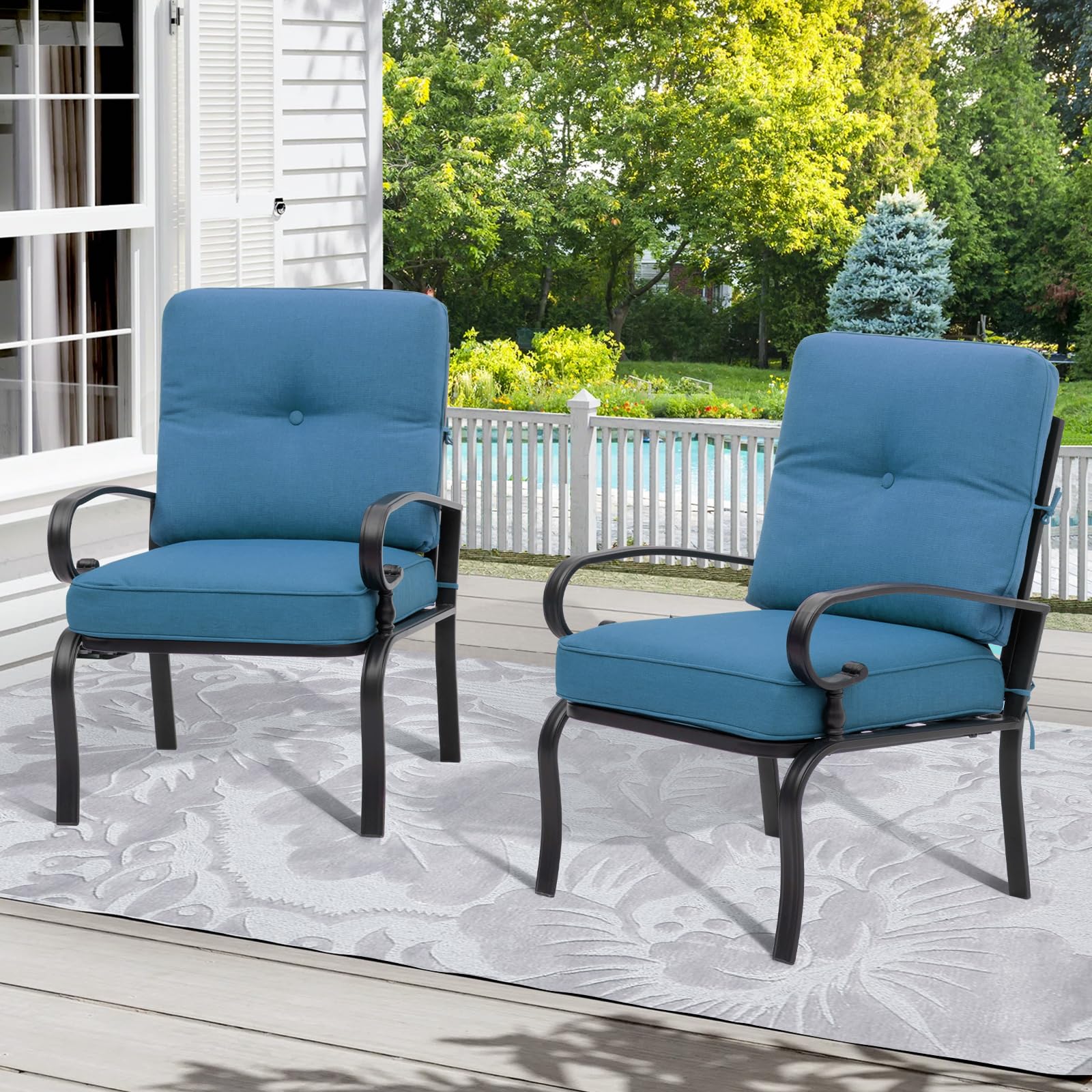 Oakmont 2 Piece Outdoor Furniture Patio Bistro Chairs Metal Dining Furniture Sets, All-Weather Garden Seating Chairs (Peacock Blue)