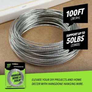 HANGDONE Picture Hanging Wire #5 50lbs 100-Feet, Flexible Steel Wire 16 Gauge for Hang Up Frame/Painting and Mirror