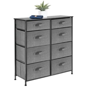 mdesign 35.3" high steel frame/wood top storage dresser furniture unit, 8 removable slim fabric drawers - tall bureau organizer for bedroom, living room, closet - lido collection, charcoal gray