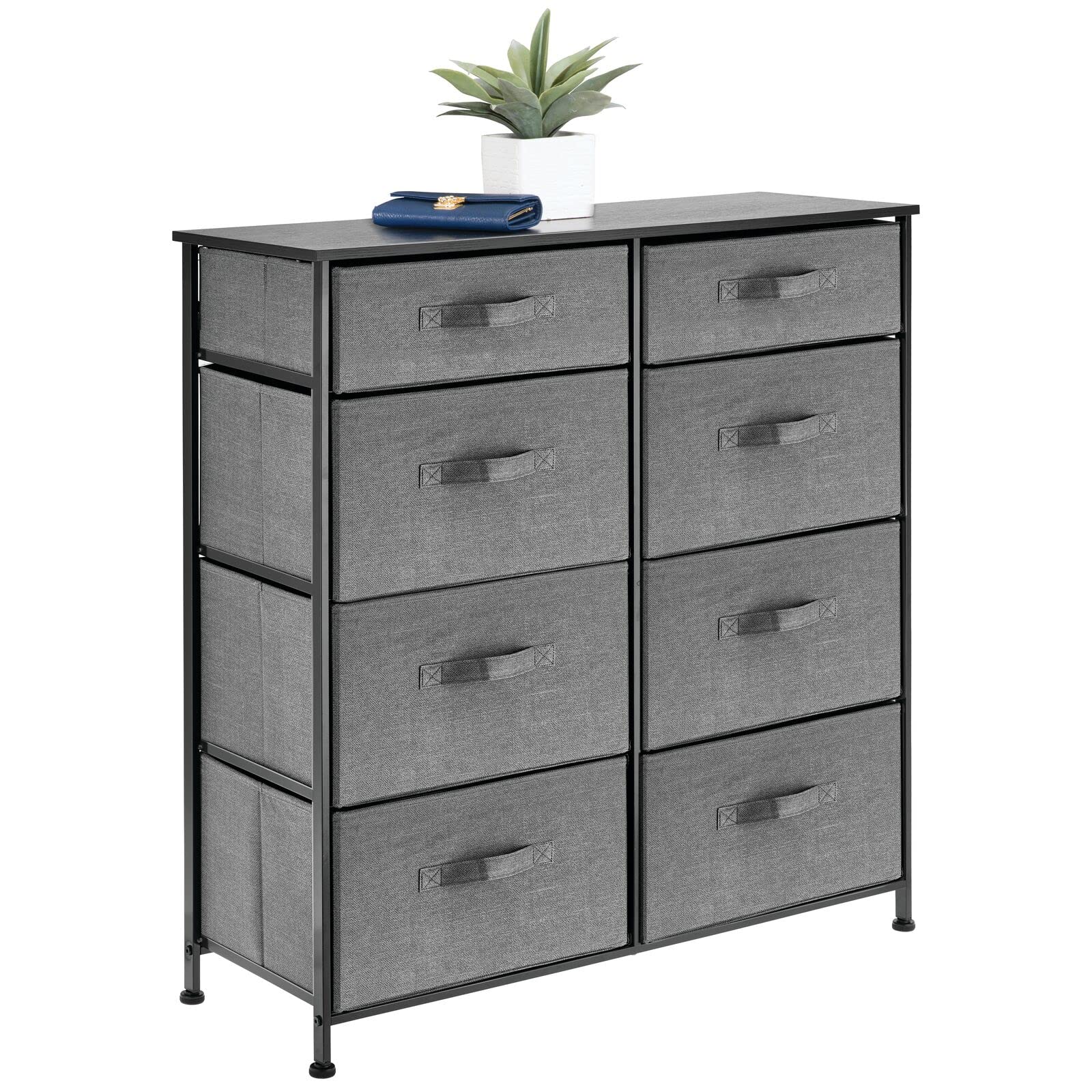 mDesign 35.3" High Steel Frame/Wood Top Storage Dresser Furniture Unit, 8 Removable Slim Fabric Drawers - Tall Bureau Organizer for Bedroom, Living Room, Closet - Lido Collection, Charcoal Gray