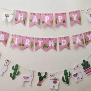 Llama Cactus Happy Birthday Banner Garland Decoration Set of 2 for Baby Shower Cino De Mayo Mexican Fiesta Centerpieces Party Graduation Supplies Hawaii Kids Llama Cactus Themed Party