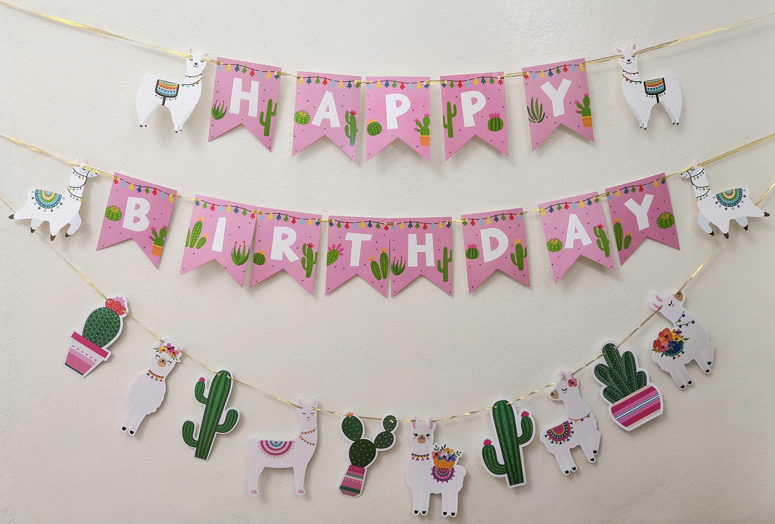 Llama Cactus Happy Birthday Banner Garland Decoration Set of 2 for Baby Shower Cino De Mayo Mexican Fiesta Centerpieces Party Graduation Supplies Hawaii Kids Llama Cactus Themed Party