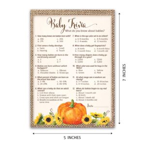 PUMPKIN Baby Shower Game, Pumpkins BABY TRIVIA Game — Pack of 25 — FALL Baby Shower, Rustic GENDER NEUTRAL Baby Shower Games, Little Pumpkin Autumn Fall Baby Halloween baby party games SKU G331-TRV