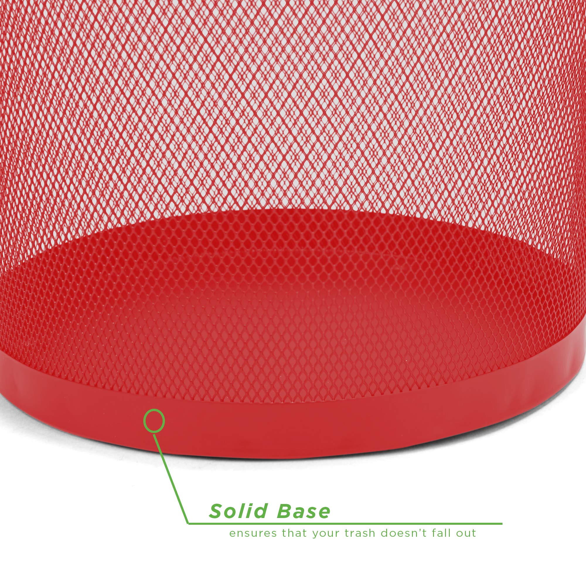 Mind Reader Mesh Trash Can, 16.65L (4.4 gal), Waste Paper Basket, Round, Office, Metal Mesh, 11.5" L x 11.5" W x 13.75" H, Red