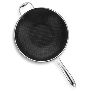 HexClad Hybrid Nonstick 12-Inch Wok, Stay-Cool Handle, Dishwasher and Oven Safe, Compatible with All Cooktops, Induction Ready