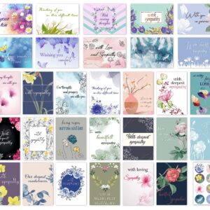 Sympathy Cards with Envelopes and Stickers, 30 Unique Designs with Messages Inside, Large 5x7 Inch Folded Condolence Cards, Thick Cardstock in a Sturdy Box