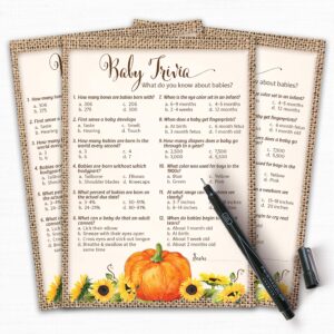 PUMPKIN Baby Shower Game, Pumpkins BABY TRIVIA Game — Pack of 25 — FALL Baby Shower, Rustic GENDER NEUTRAL Baby Shower Games, Little Pumpkin Autumn Fall Baby Halloween baby party games SKU G331-TRV