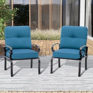 Oakmont 2 Piece Outdoor Furniture Patio Bistro Chairs Metal Dining Furniture Sets, All-Weather Garden Seating Chairs (Peacock Blue)