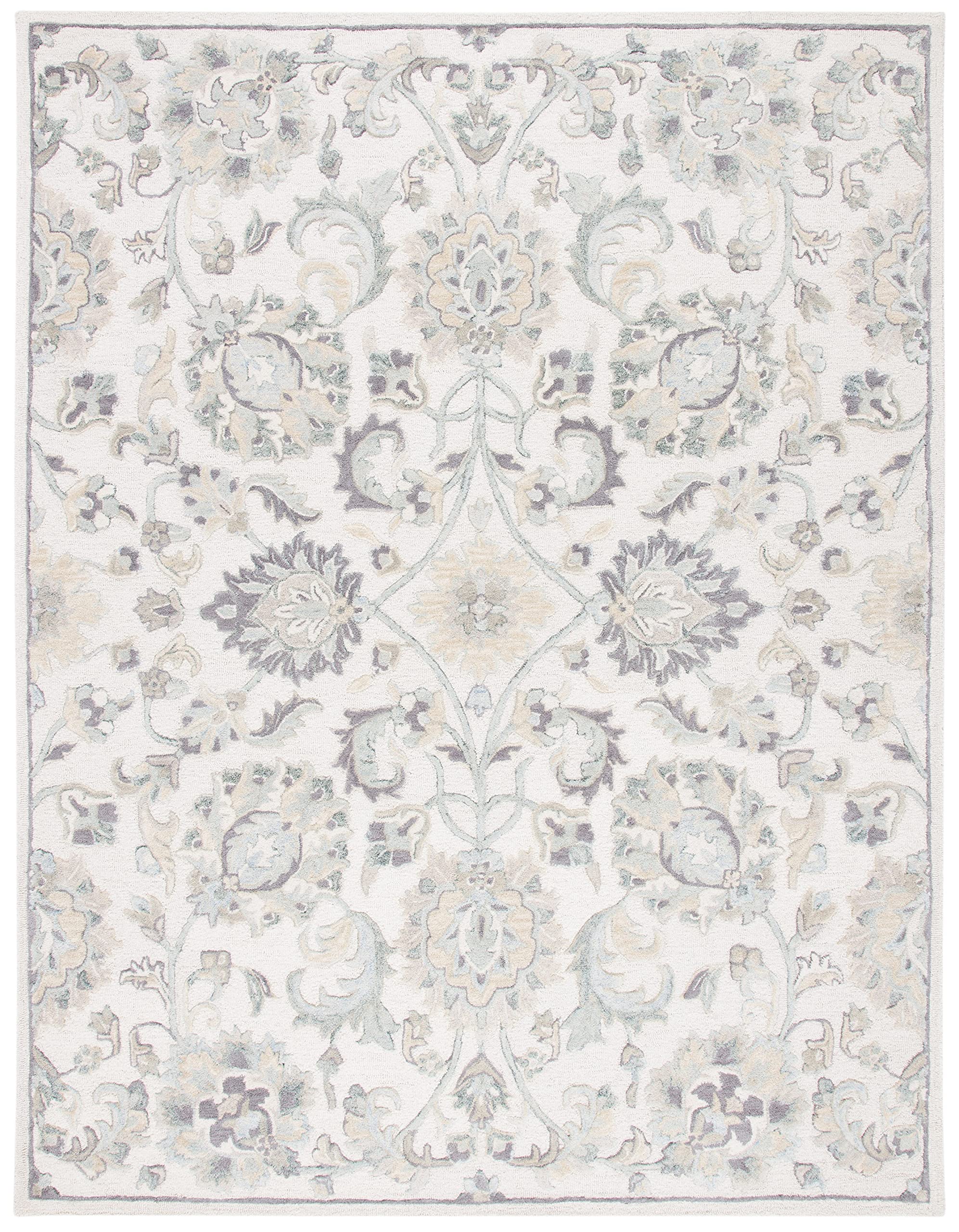 SAFAVIEH Glamour Collection Area Rug - 8' x 10', Ivory & Grey, Handmade Wool, Ideal for High Traffic Areas in Living Room, Bedroom (GLM624A)