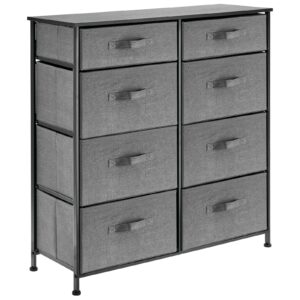 mDesign 35.3" High Steel Frame/Wood Top Storage Dresser Furniture Unit, 8 Removable Slim Fabric Drawers - Tall Bureau Organizer for Bedroom, Living Room, Closet - Lido Collection, Charcoal Gray