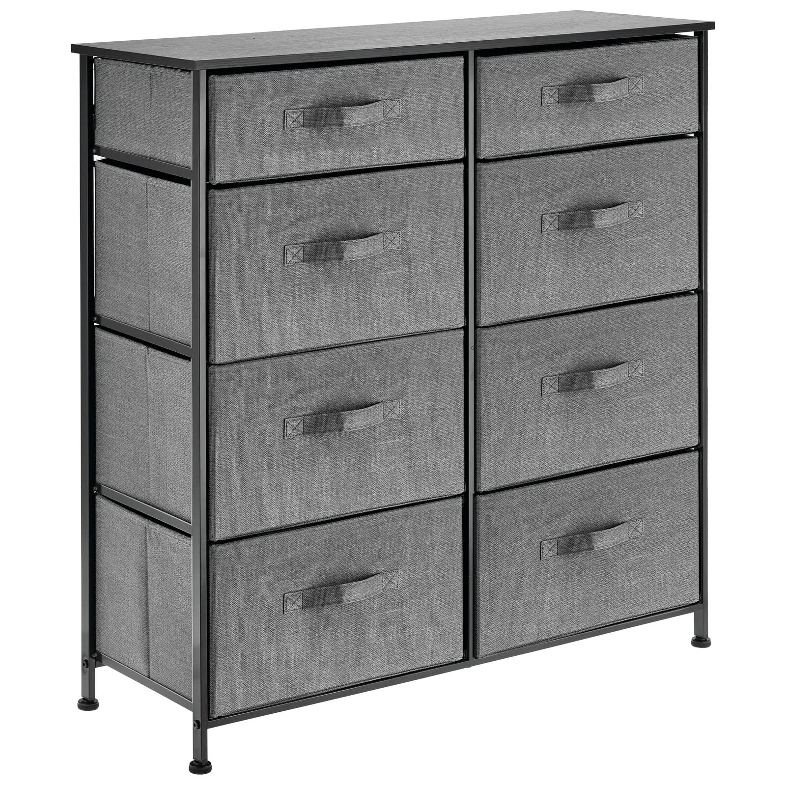 mDesign 35.3" High Steel Frame/Wood Top Storage Dresser Furniture Unit, 8 Removable Slim Fabric Drawers - Tall Bureau Organizer for Bedroom, Living Room, Closet - Lido Collection, Charcoal Gray