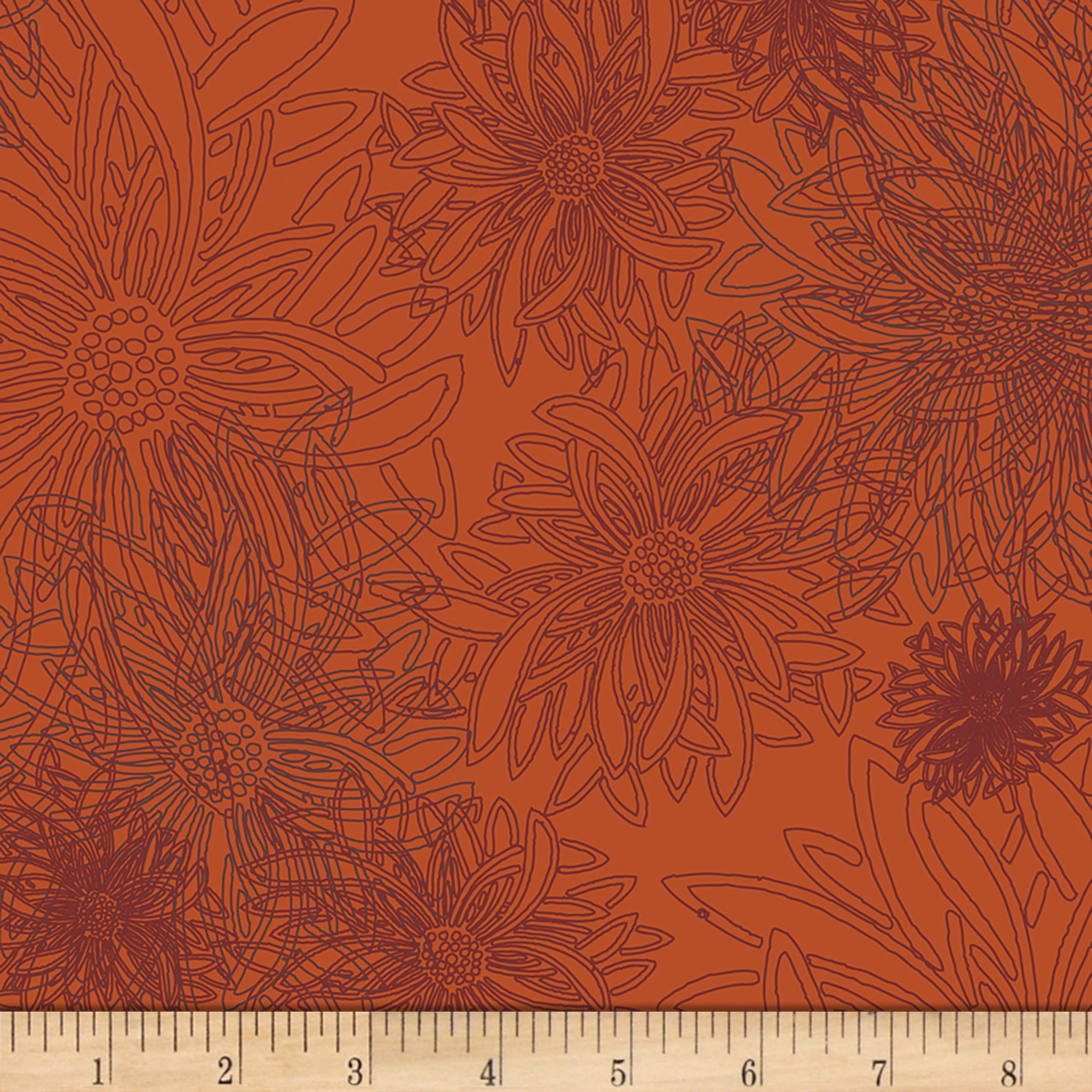 Art Gallery Fabrics Art Gallery Floral Elements Russet Fabric, Rust Orange