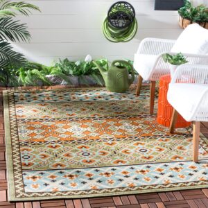 safavieh veranda collection area rug - 9' x 12', green & terracotta, boho design, non-shedding & easy care, indoor/outdoor & washable-ideal for patio, backyard, mudroom (ver093-0742)