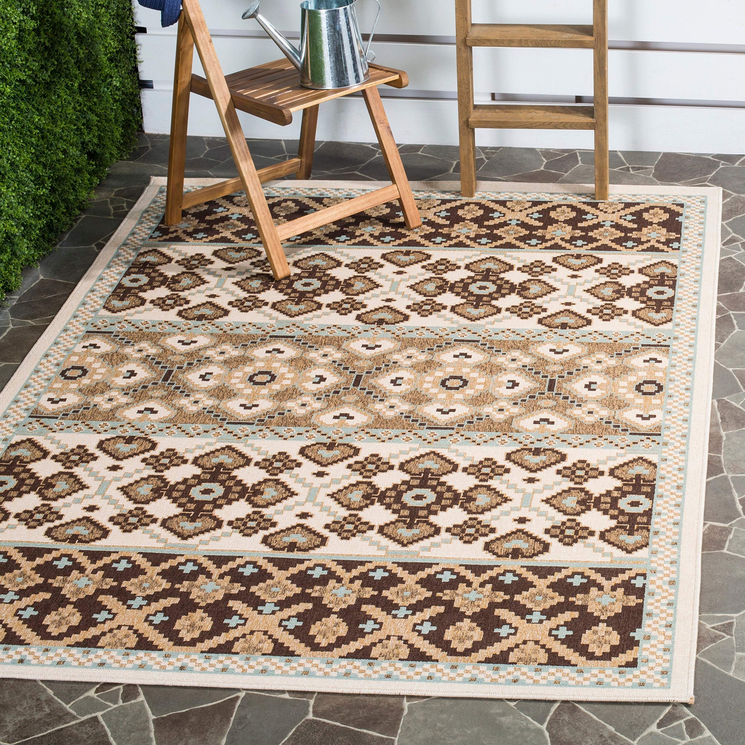 SAFAVIEH Veranda Collection Area Rug - 9' x 12', Green & Terracotta, Boho Design, Non-Shedding & Easy Care, Indoor/Outdoor & Washable-Ideal for Patio, Backyard, Mudroom (VER093-0742)