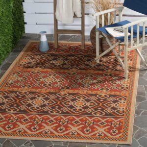 SAFAVIEH Veranda Collection Area Rug - 9' x 12', Green & Terracotta, Boho Design, Non-Shedding & Easy Care, Indoor/Outdoor & Washable-Ideal for Patio, Backyard, Mudroom (VER093-0742)